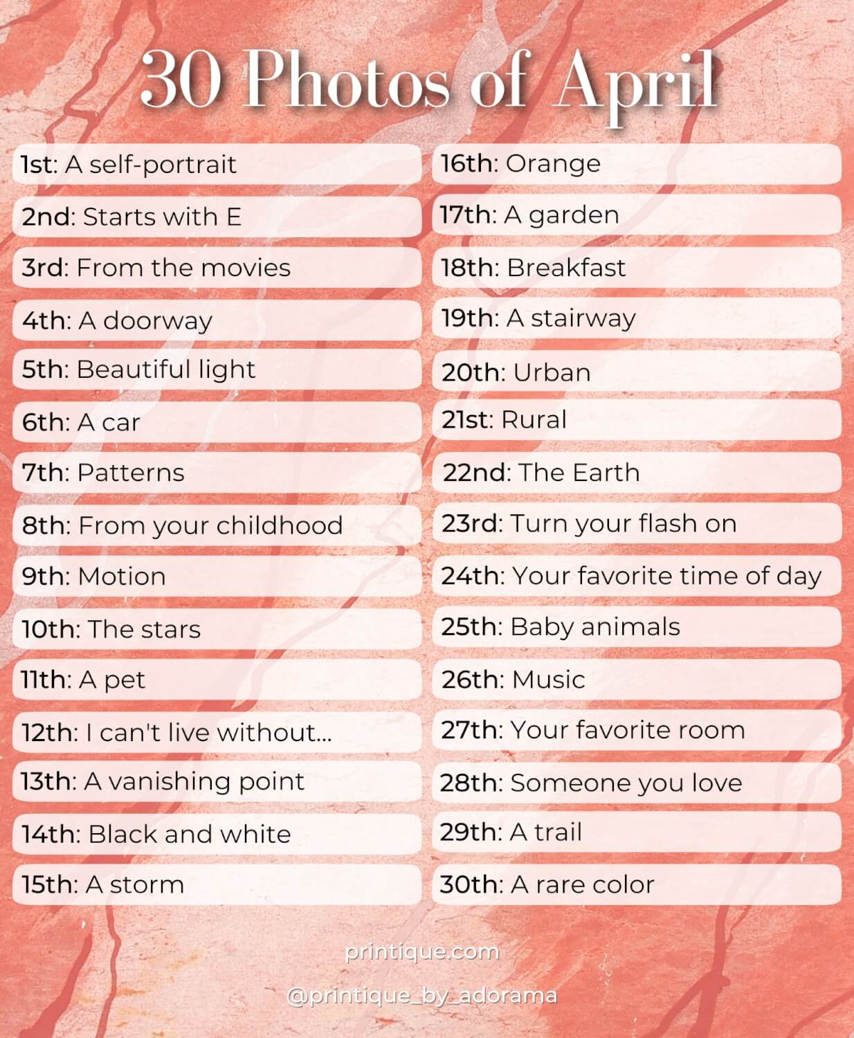 A Photo a Day: April Edition - Printique, An Adorama Company