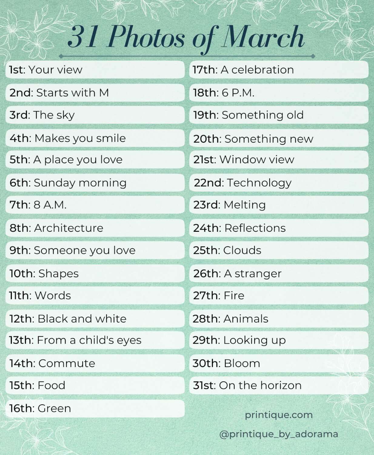 A Photo a Day: March Edition - Printique, An Adorama Company