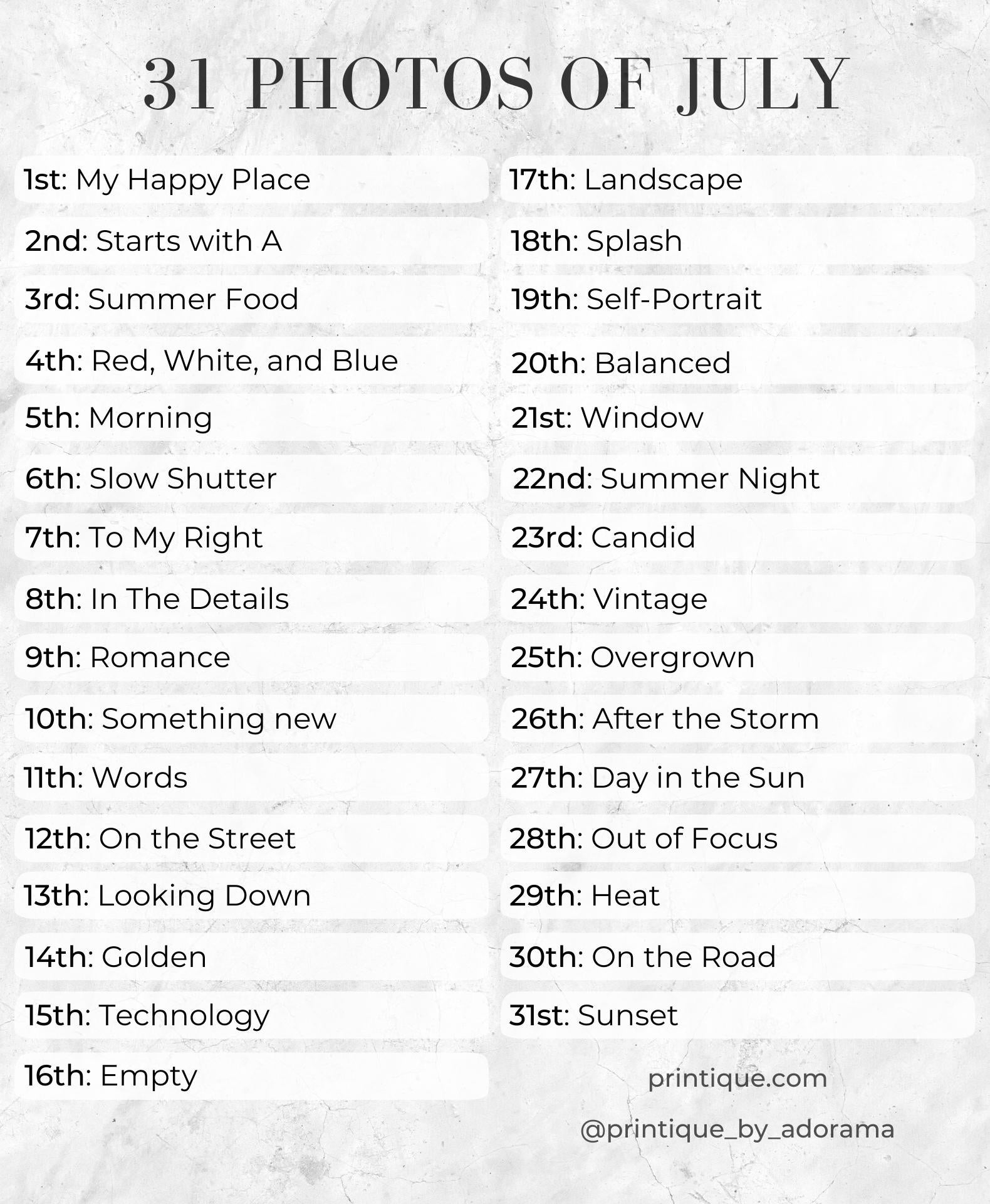 A Photo a Day: July Edition - Printique, An Adorama Company