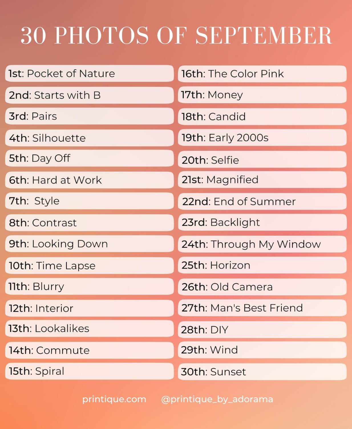 A Photo A Day: September Edition - Printique, An Adorama Company