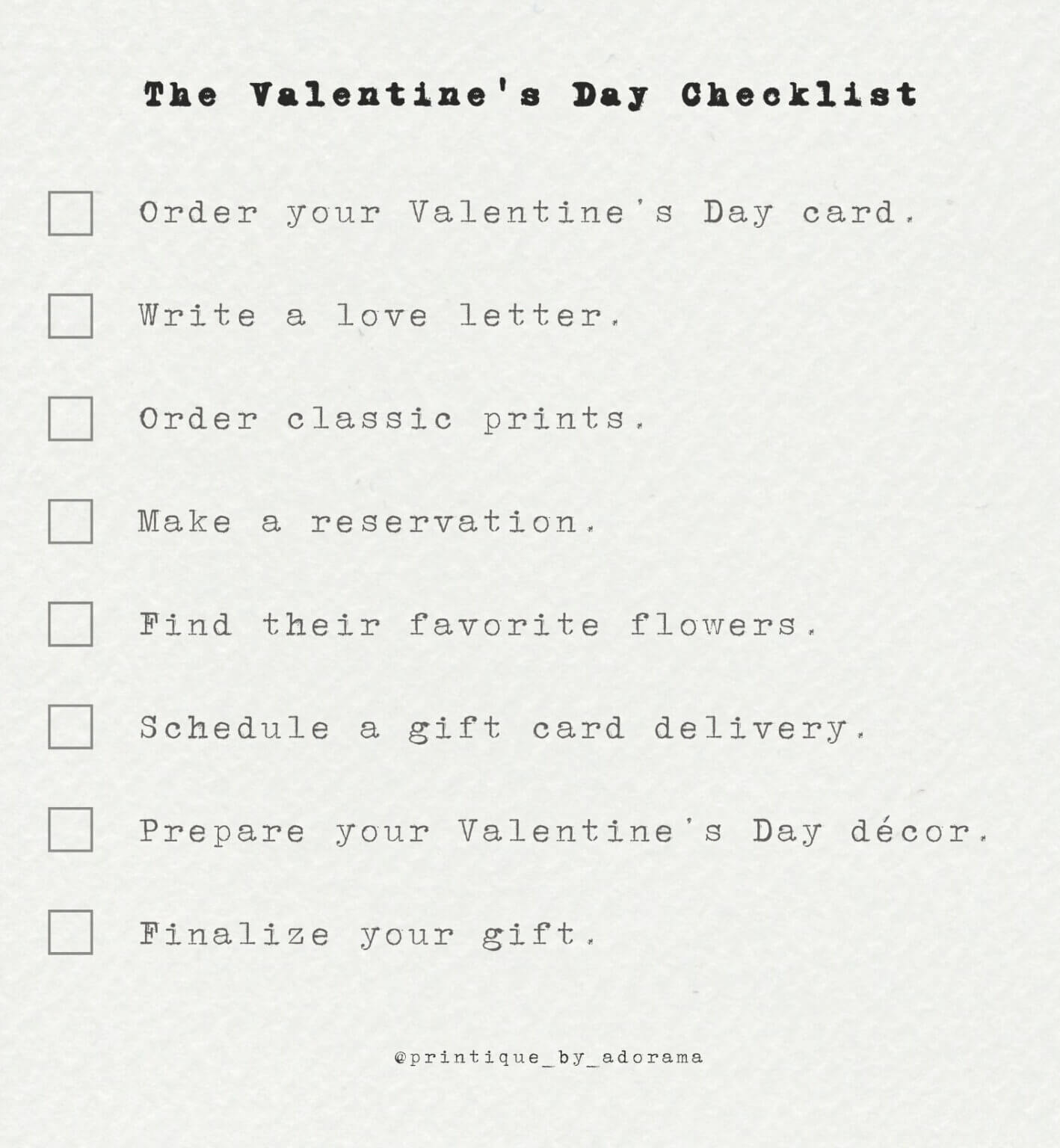 The Valentine’s Day Checklist - Printique, An Adorama Company