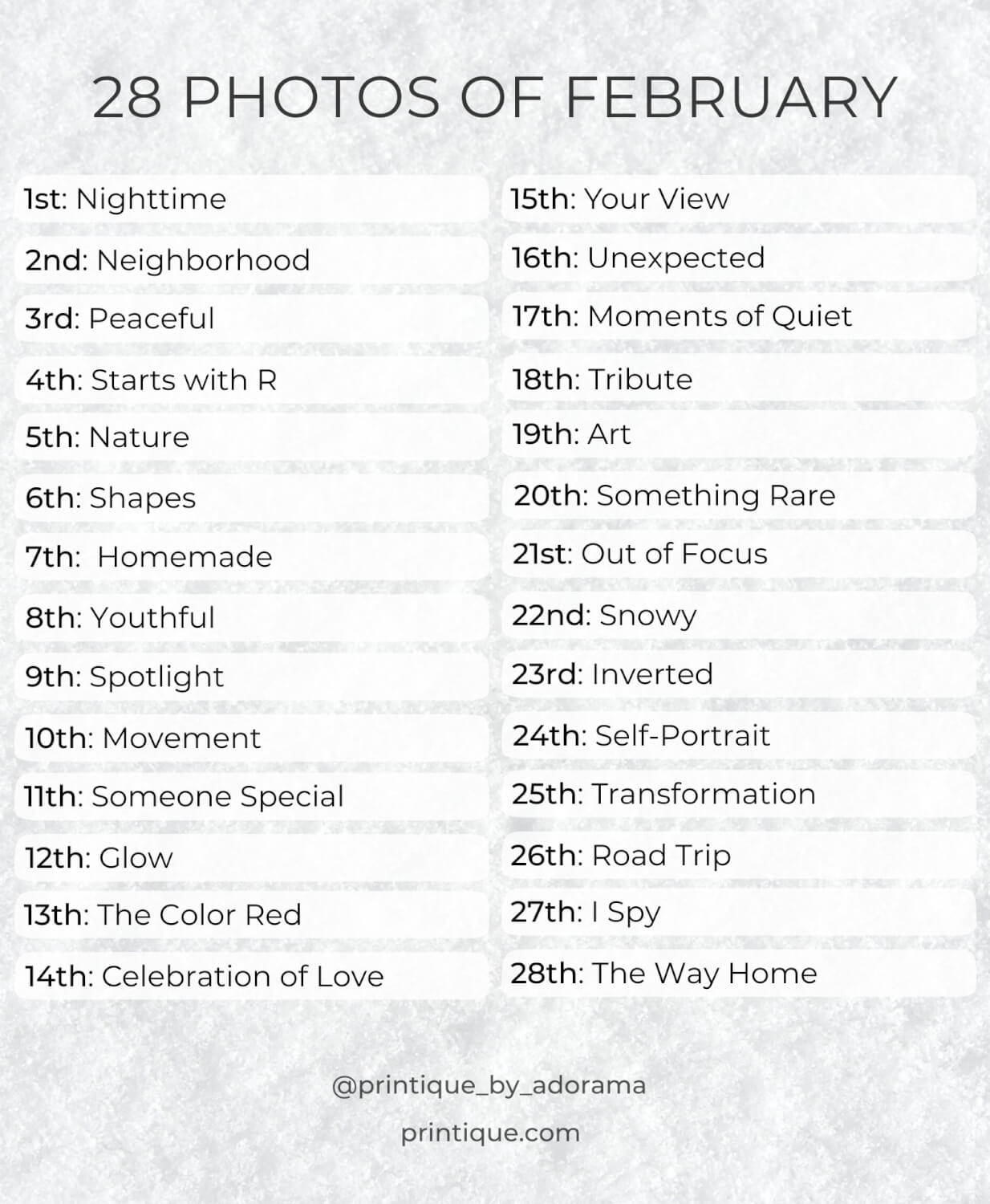 A Photo a Day: February Edition - Printique, An Adorama Company